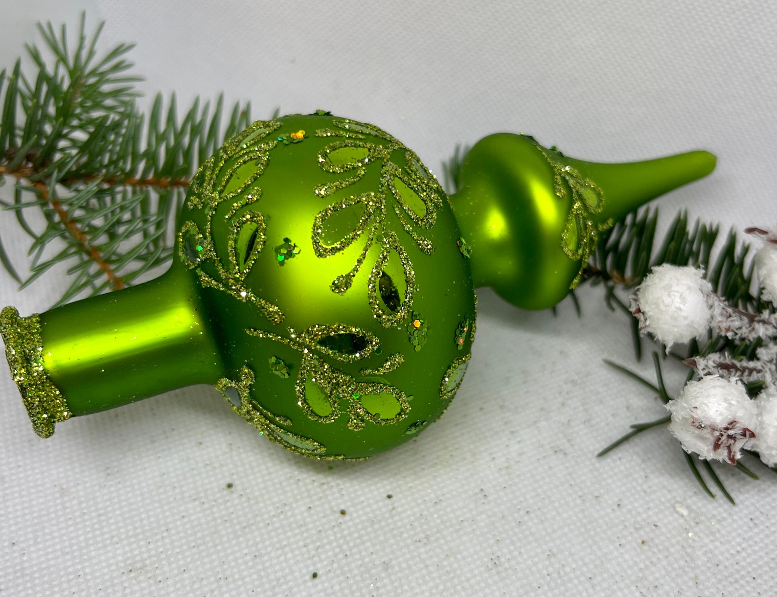 Small Green Matt Vintage Christmas Glass Tree Topper 7 Inches, Tree ...