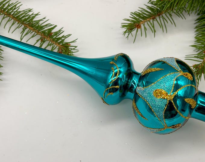 Vintage Turquoise Christmas Glass Tree Topper 9 Inches, Tree Topper ...