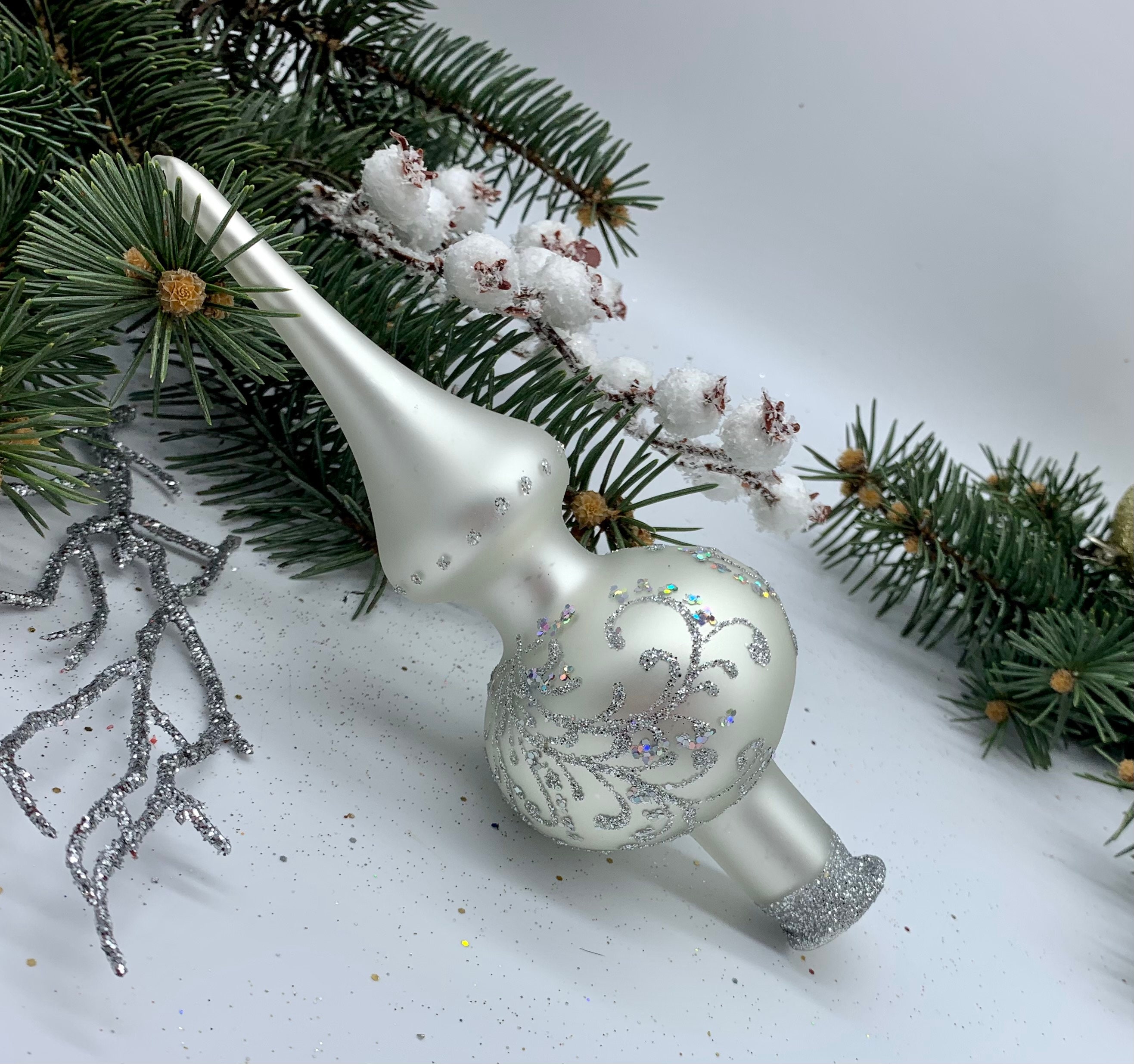 Small White With Pattern Christmas Glass Tree Topper 8 Inches,vintage ...