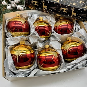 Christmas Set of 6 Glass Balls With Gifted Box Crafted Glass - Etsy
