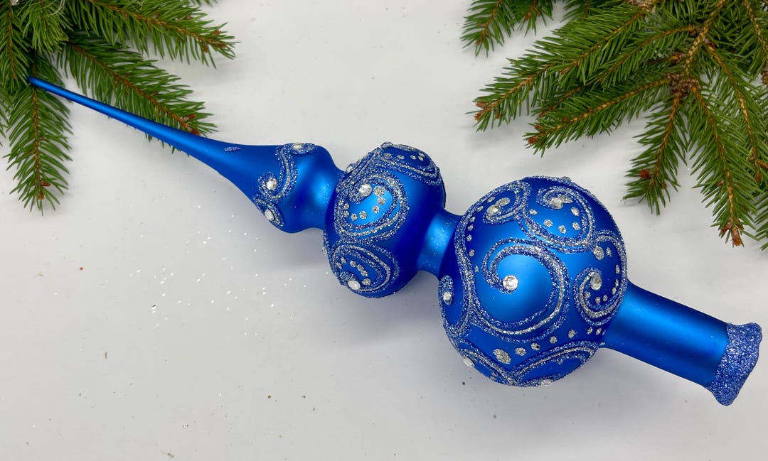 Big Blue Vintage Christmas Glass Tree Topper 12 Inches, Tree Topper ...