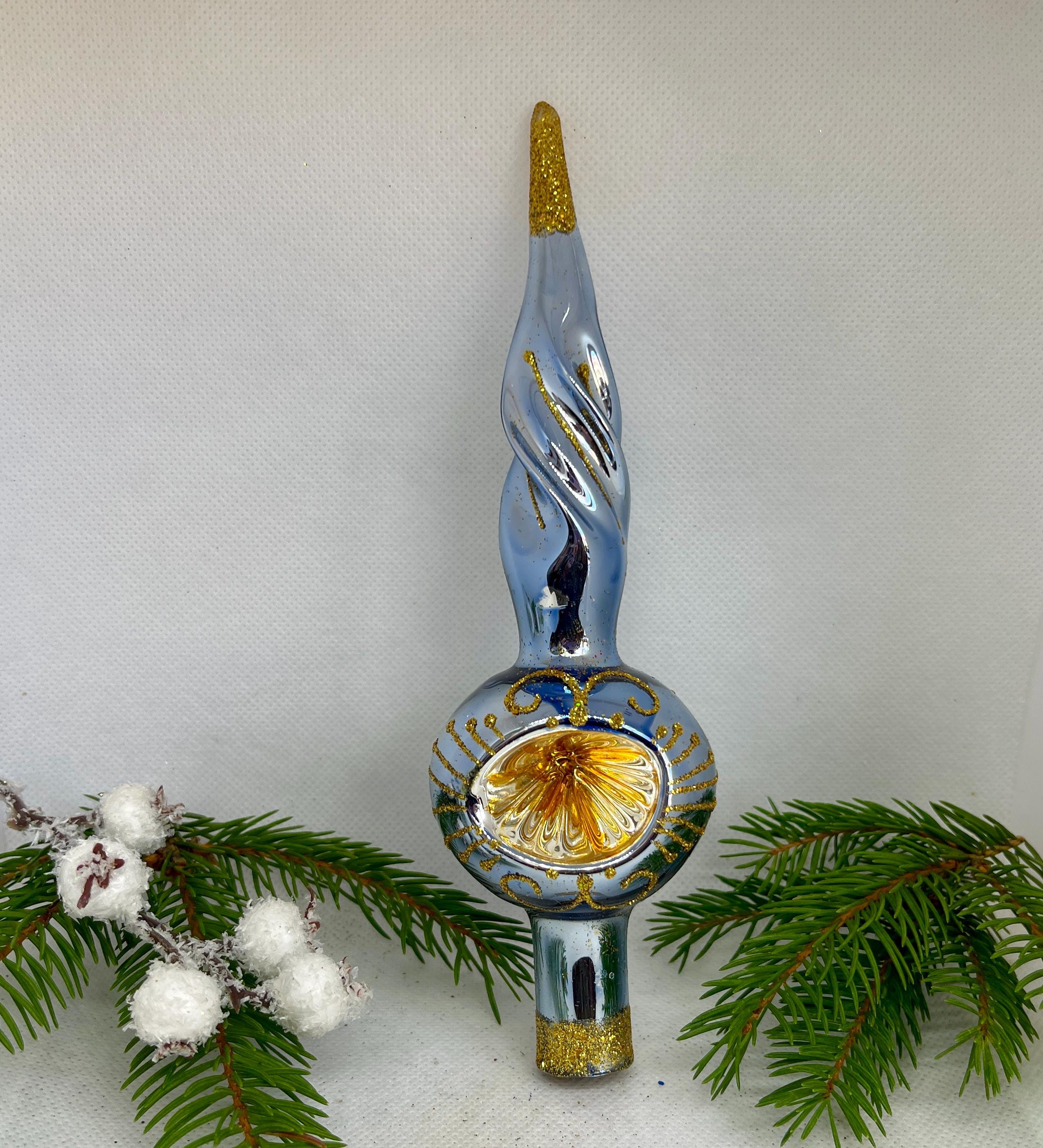 Small Blue Reflected Christmas Glass Tree Topper 7 Inches, Tree Topper ...