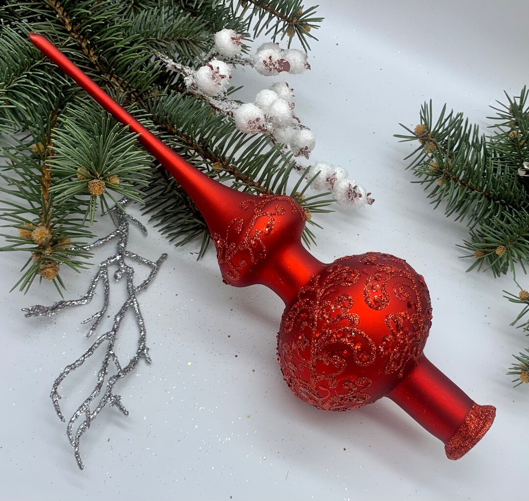 Red Christmas Glass Tree Topper 10 Inches, Mercury Tree Topper Antique ...
