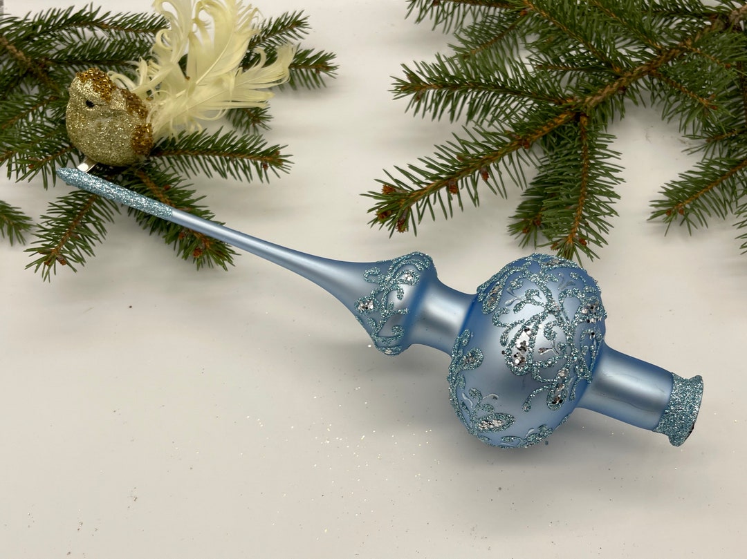 Blue Vintage Christmas Glass Tree Topper 12 Inches, Stained Glass Tree Topper Antique Christmas ...