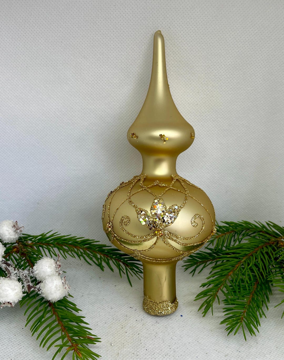 Small Gold Vintage Christmas Glass Tree Topper 8 Inches, Tree Topper ...