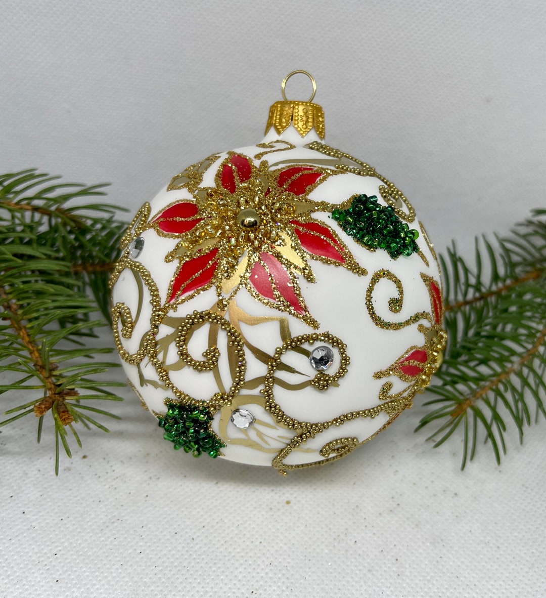 Flowers Christmas Glass Ball, Glitter Xmas Ornaments, Blown Glass ...