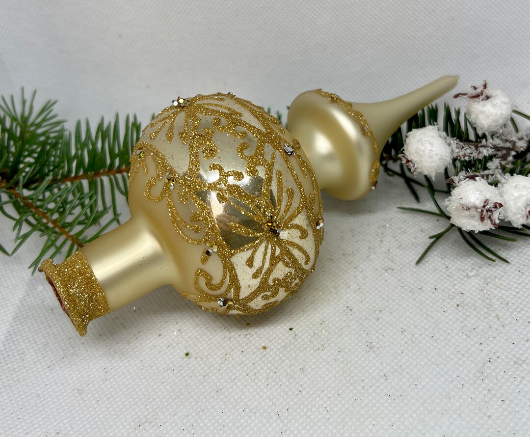 Small Gold Vintage Christmas Glass Tree Topper 8 Inches, Tree Topper ...