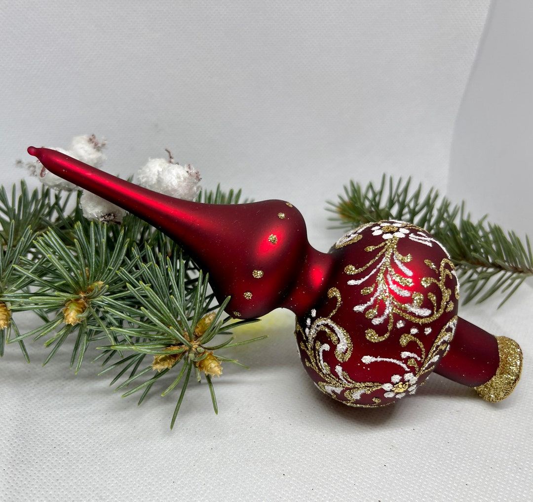 Small Red Christmas Glass Tree Topper 7 Inches, Vintage XMAS Tree ...