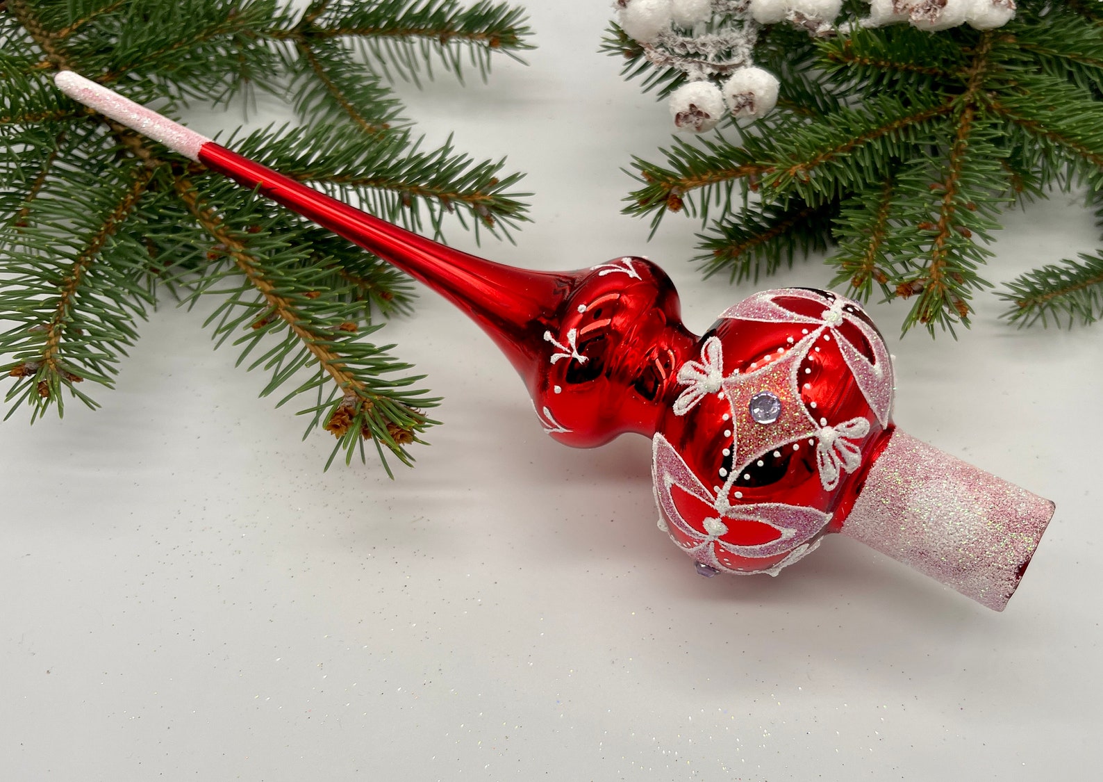 Vintage Red Christmas Glass Tree Topper 9 Inches, Stained Glass Tree ...