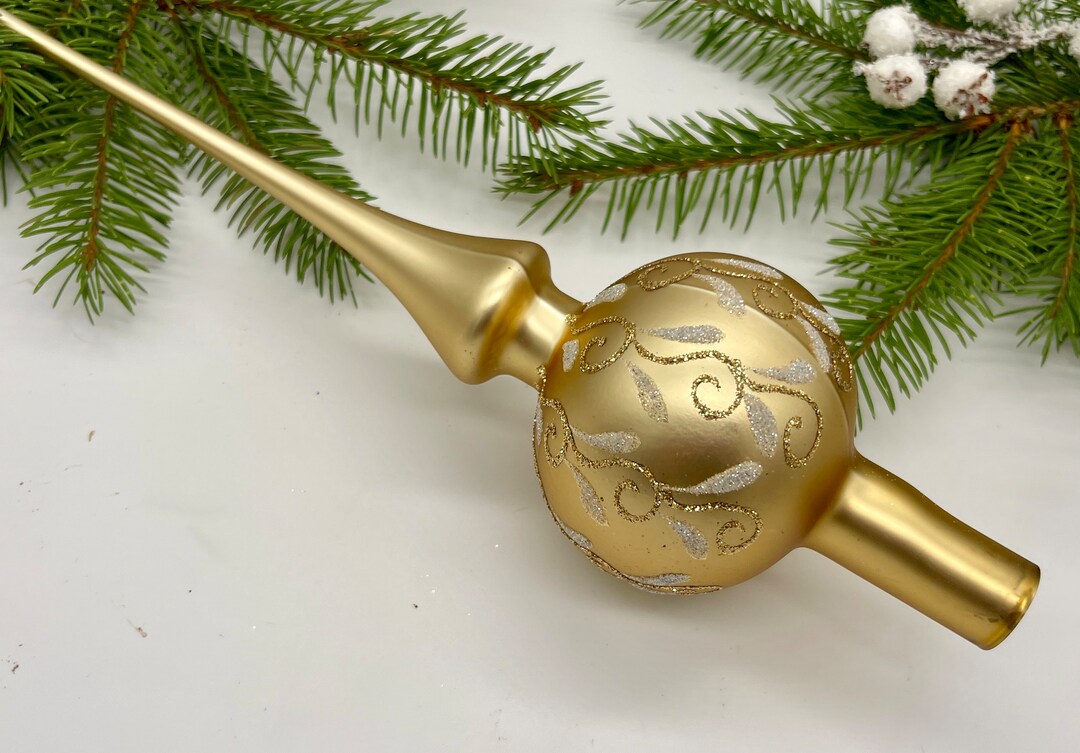 Gold Christmas Glass Tree Topper 9 Inches, Mercury Tree Topper Handmade ...