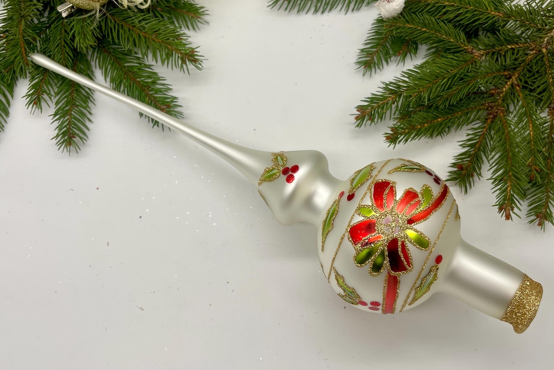 Big White Vintage Christmas Glass Tree Topper 12 Inches, Tree Topper ...