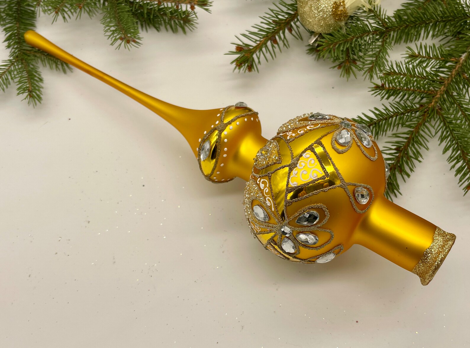Big Gold Christmas Glass Tree Topper 14 Inches, Tree Topper Antique ...