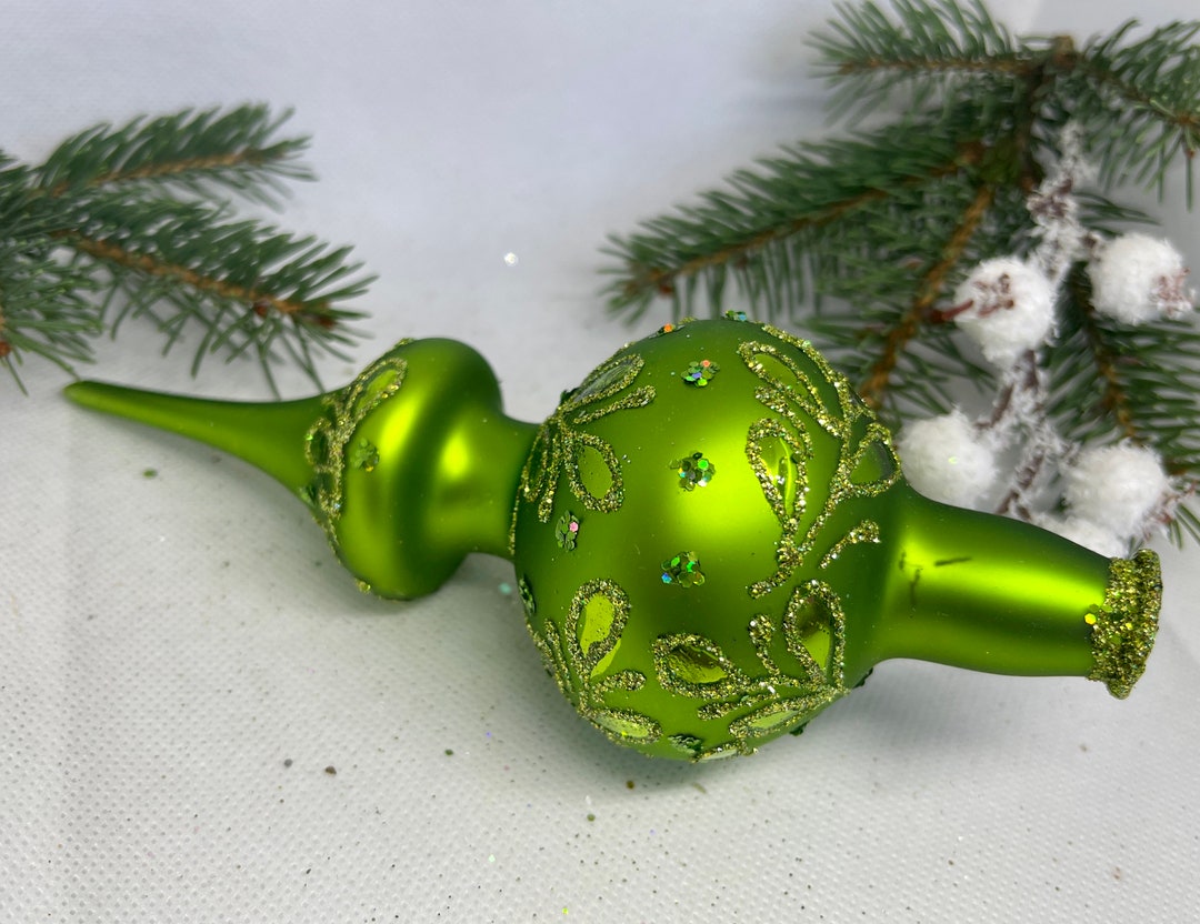 Small Green Vintage Christmas Glass Tree Topper 8 Inches, Tree Topper ...