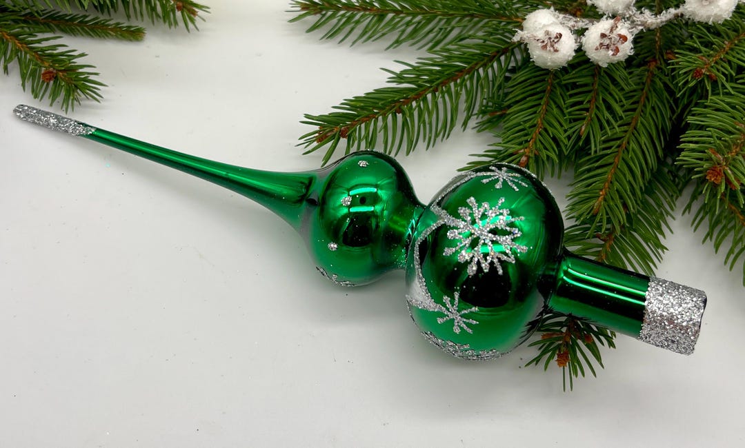 Small Green Vintage Christmas Glass Tree Topper 7 Inches, Tree Topper ...