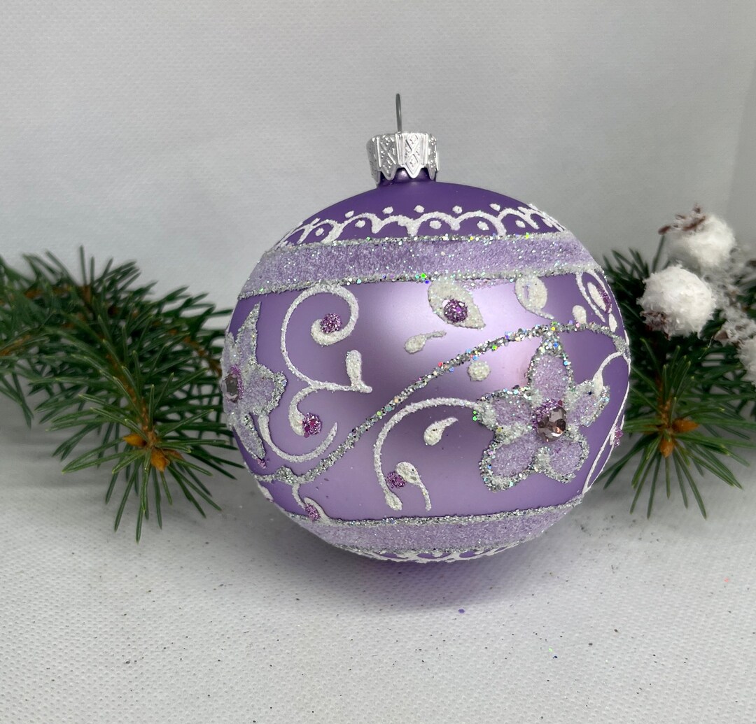 Lilac Christmas Glass Ball, Glitter Xmas Ornaments, Blown Glass ...