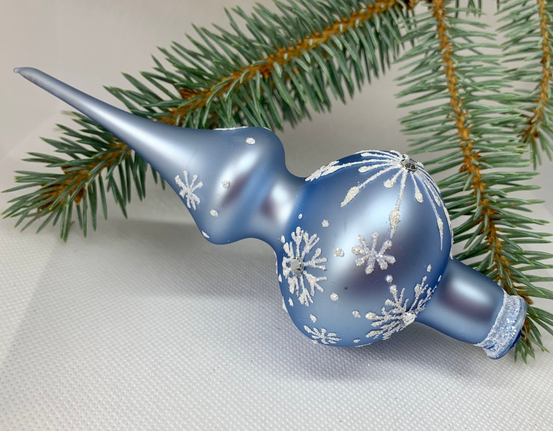 Small Blue Christmas Glass Tree Topper 8 Inches, Vintage XMAS Tree ...