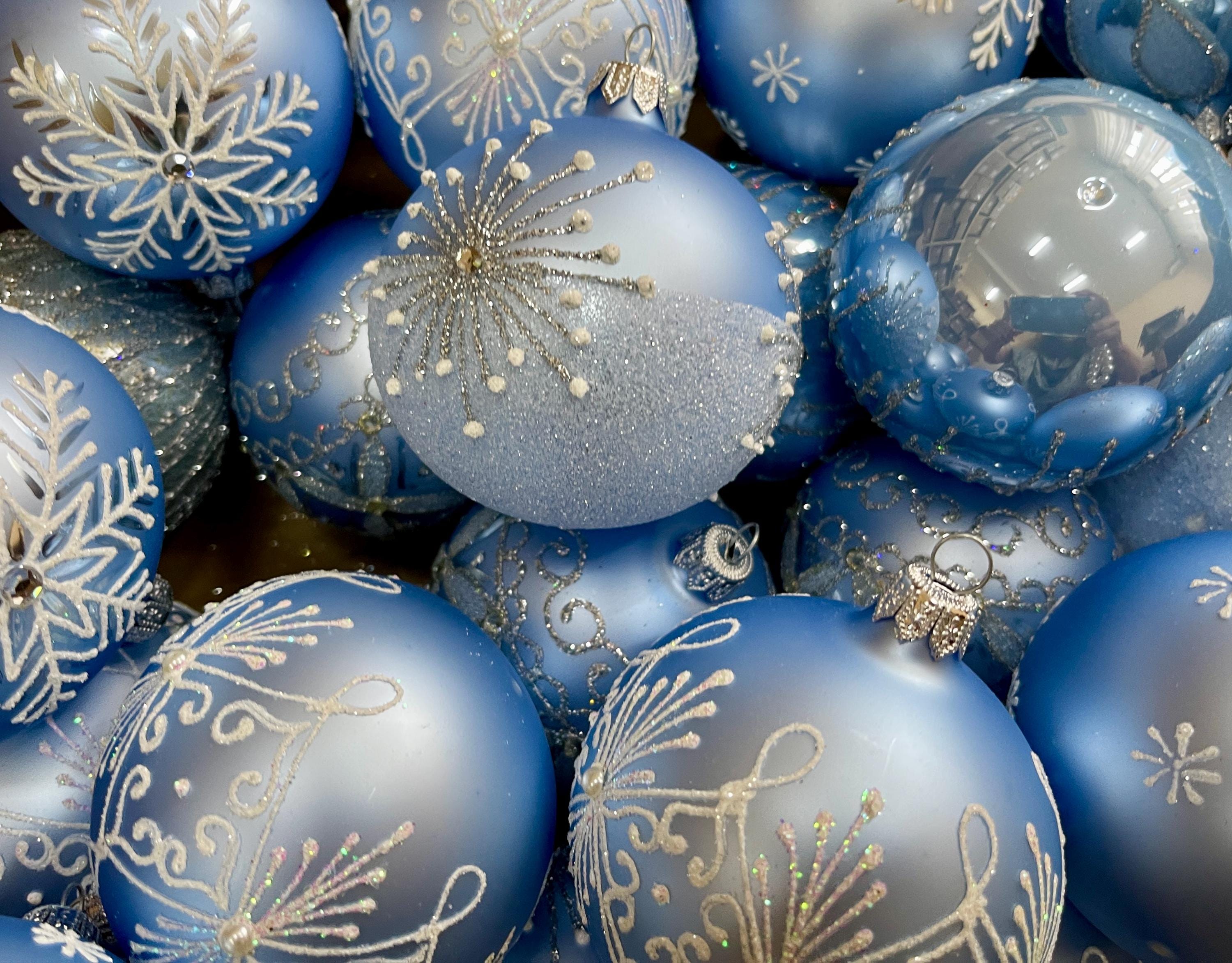 30 Blue Christmas Glass Ornaments - Handcrafted Blue Balls Ornaments ...