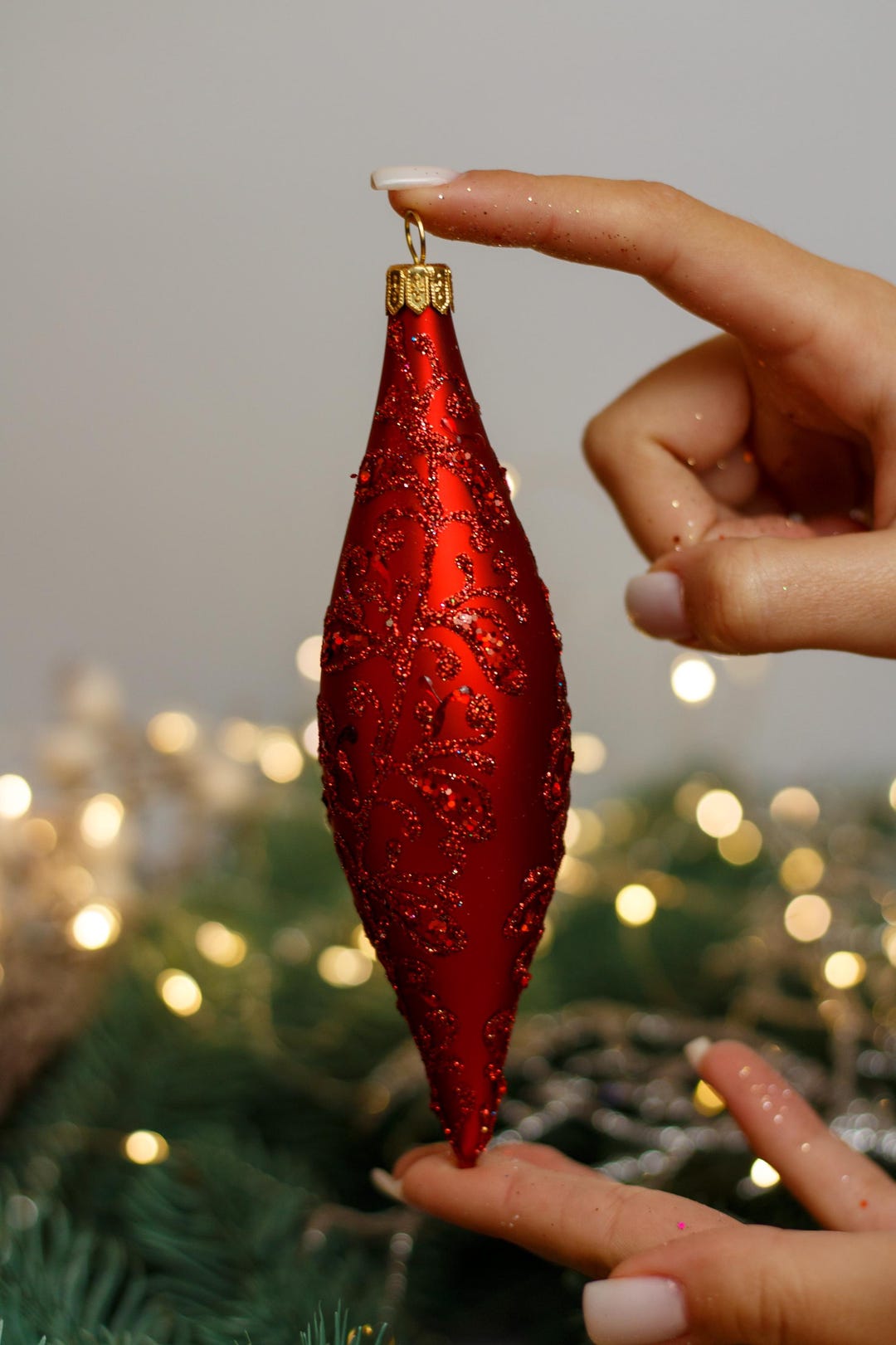 Christmas Red Icicle Glass Ornament Holiday Decor Handmade Christmas ...