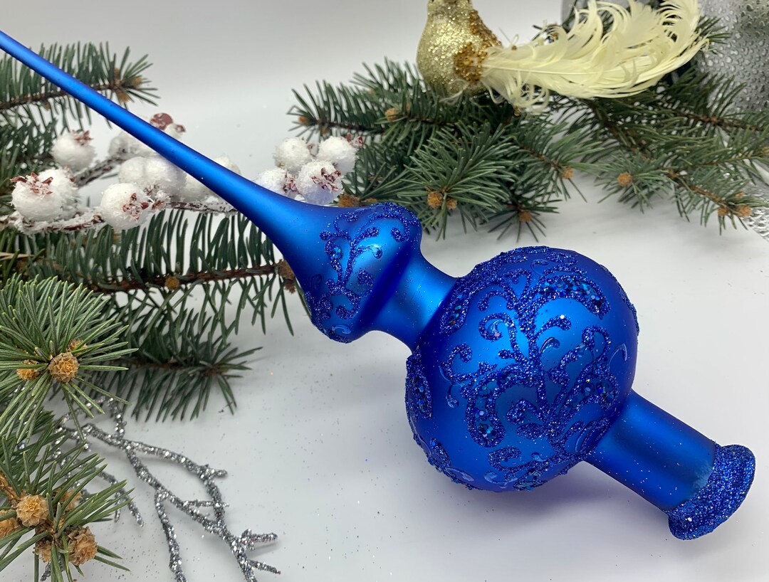 Blue Christmas Glass Tree Topper 10 Inches, Tree Topper Antique ...
