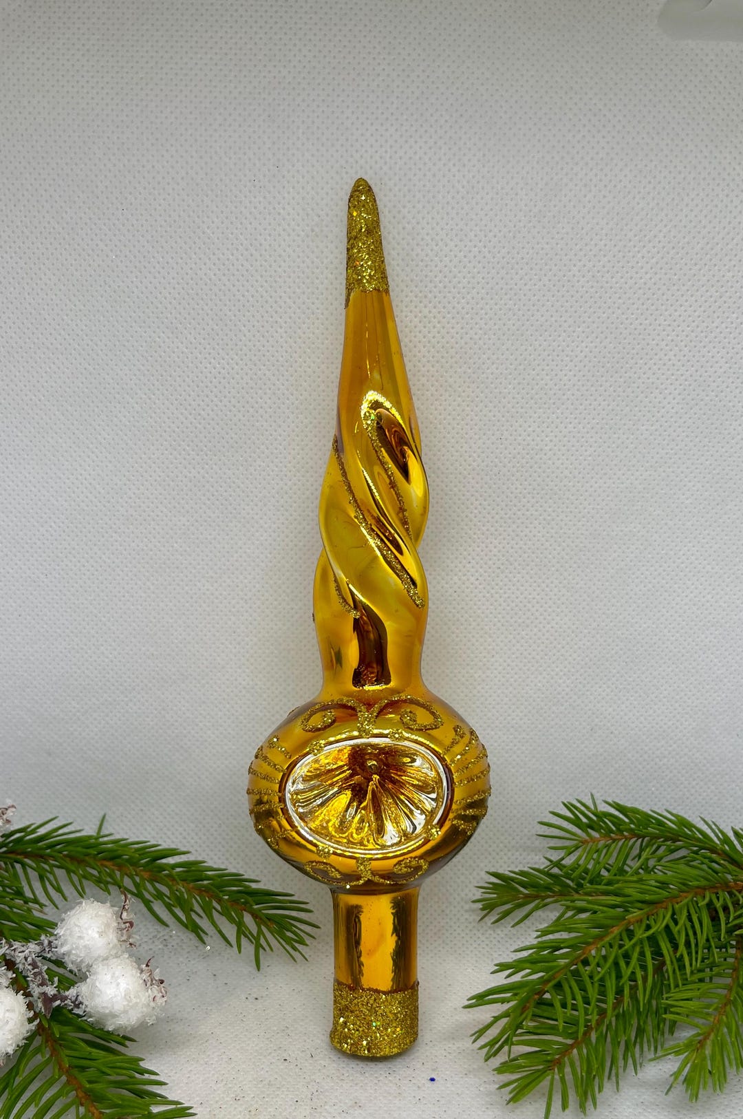 Small Gold Reflected Christmas Glass Tree Topper 7 Inches, Tree Topper ...