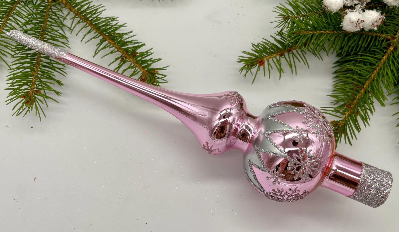Vintage Pink Christmas Glass Tree Topper 9 Inches, Tree Topper Antique ...