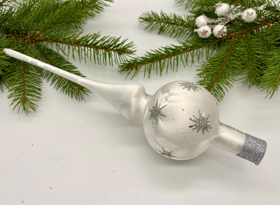 White Christmas Glass Tree Topper 9 Inches, Mercury Tree Topper ...