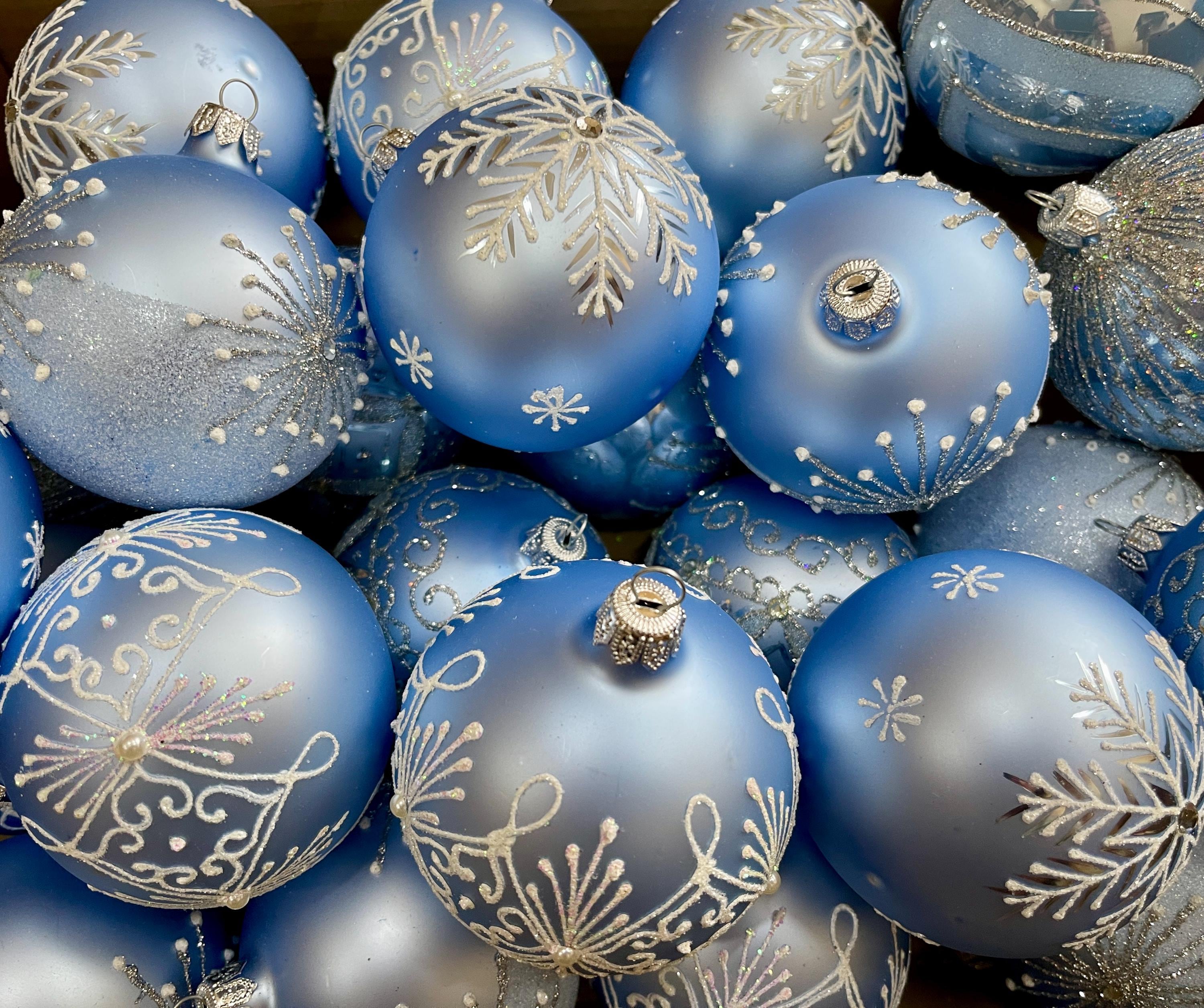 30 Blue Christmas Glass Ornaments - Handcrafted Blue Balls Ornaments ...