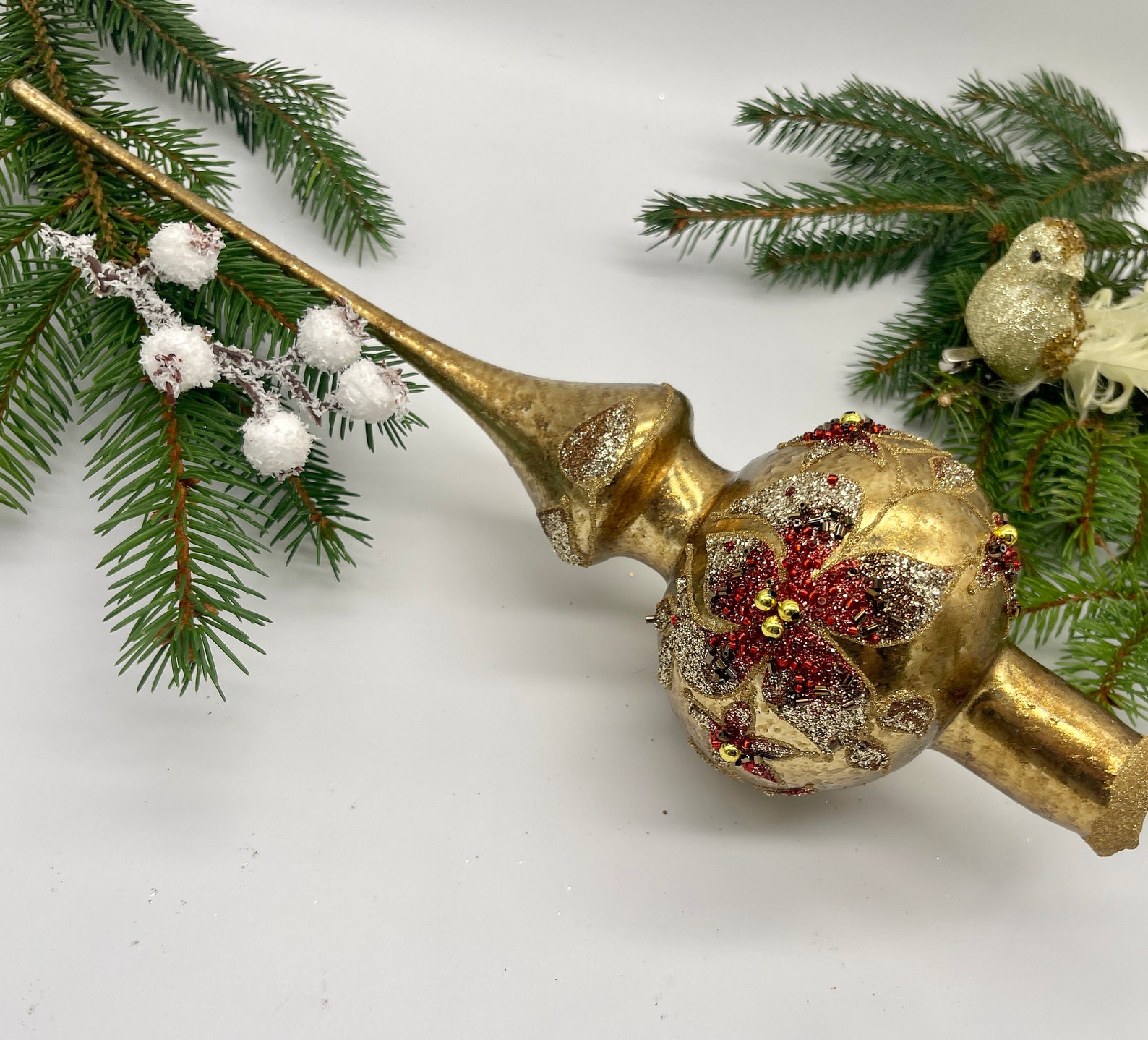 Big Bronze Christmas Glass Tree Topper 14 Inches, Tree Topper Antique ...