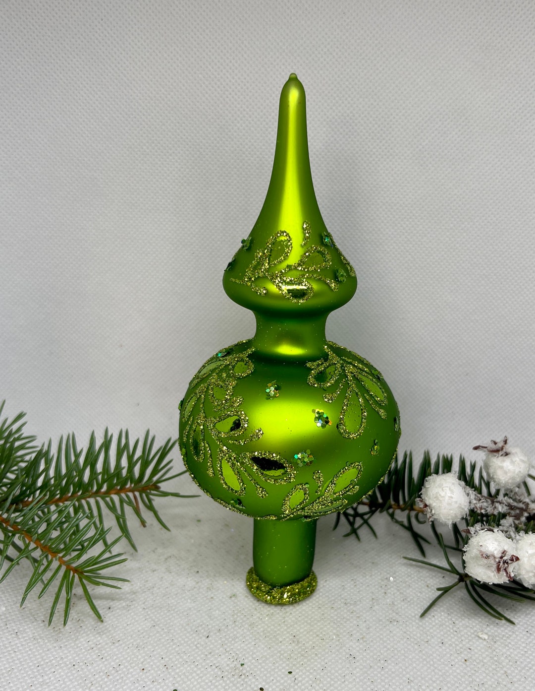Small Green Matt Vintage Christmas Glass Tree Topper 7 Inches, Tree ...