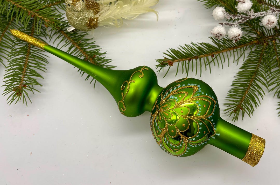Green With Gold Christmas Glass Tree Topper 9 Inches, Tree Topper ...