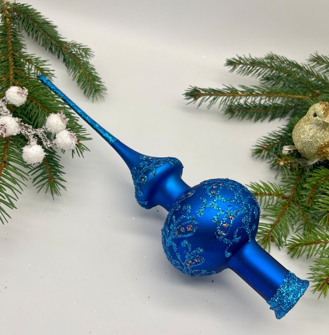 Vintage Blue Christmas Glass Tree Topper 11 Inches, Tree Topper Antique ...