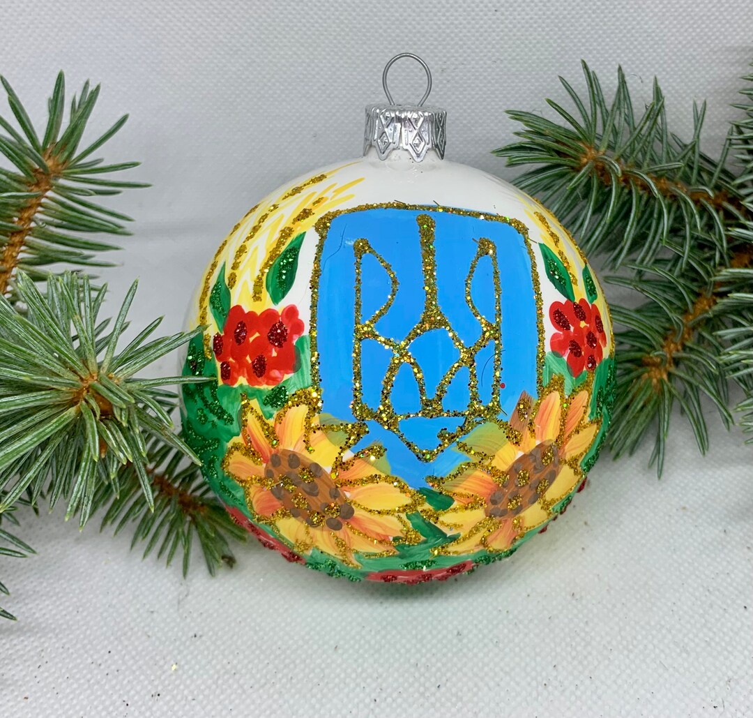 Slava UKRAINI Christmas Glass Ball, Glory to Ukraine Xmas Ornaments, Blown Glass Christmas Ball ...