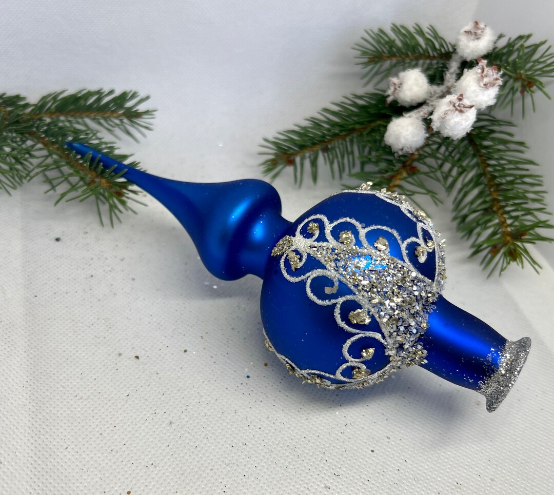 Small Blue Vintage Christmas Glass Tree Topper 8 Inches, Tree Topper ...