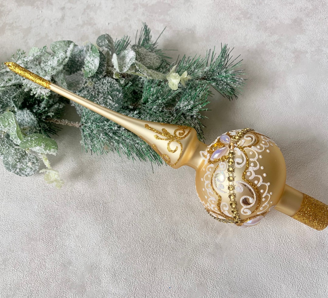 Vintage Christmas Glass Tree Topper 9 Inches,hand Painted Tree Topper ...