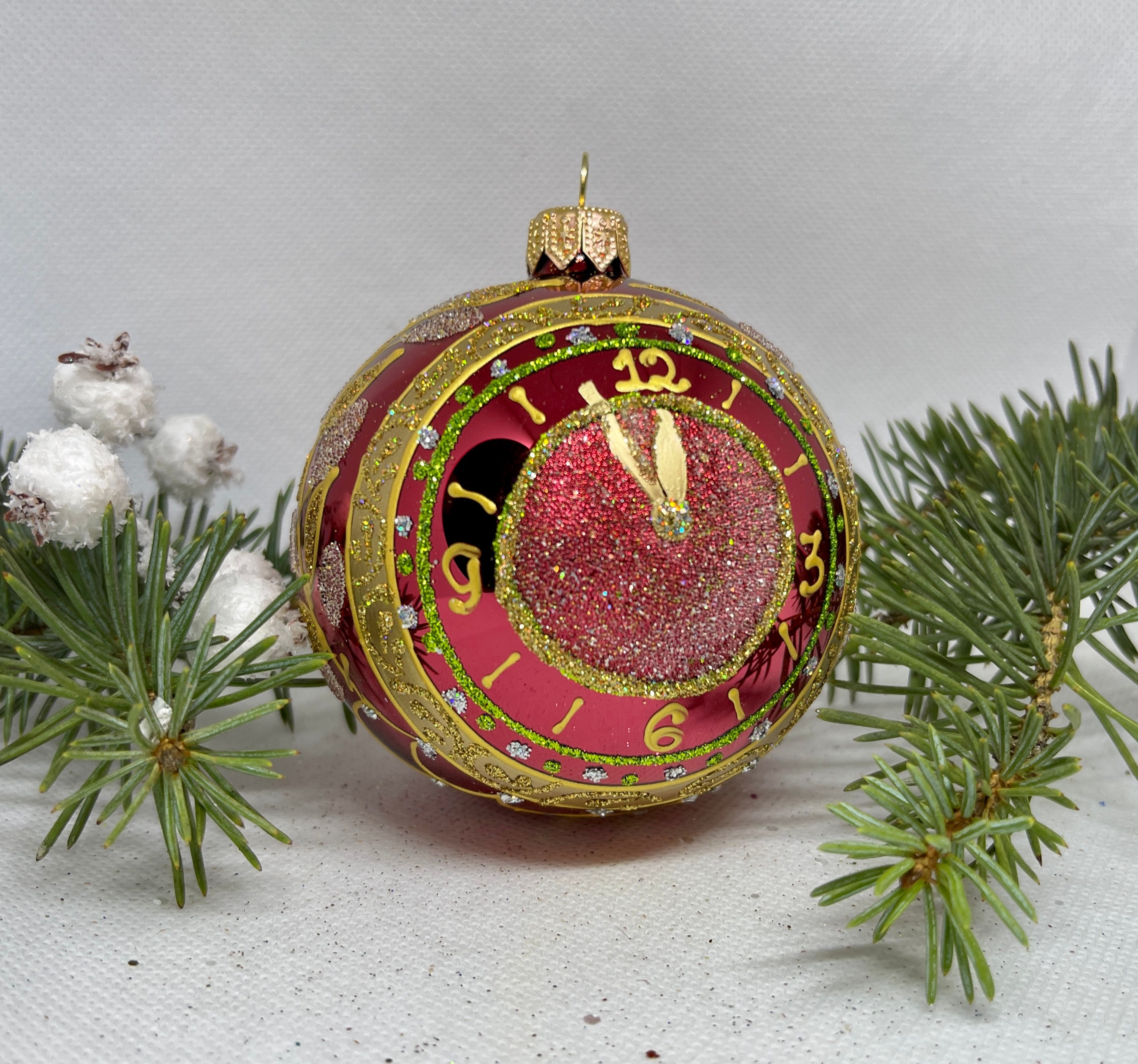 Clock Christmas Glass Ball, Glitter Xmas Ornaments, Blown Christmas ...