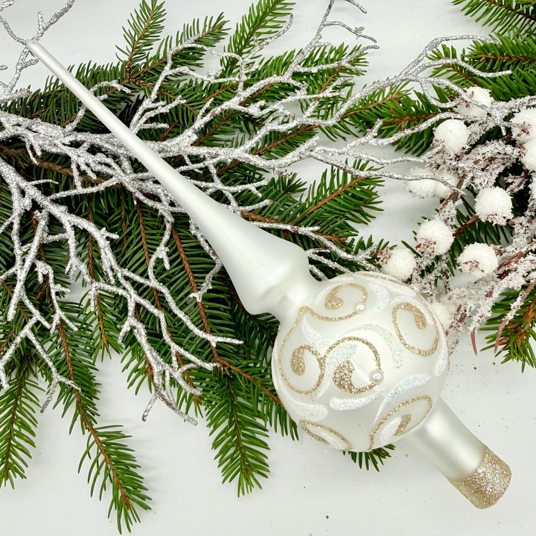 Silver Vintage Christmas Glass Tree Topper 9'', Stained Glass Tree ...