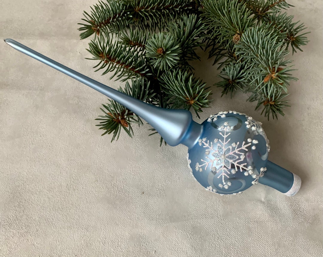 Blue Vintage Christmas Glass Tree Topper 10 Inches, Tree Topper Antique ...
