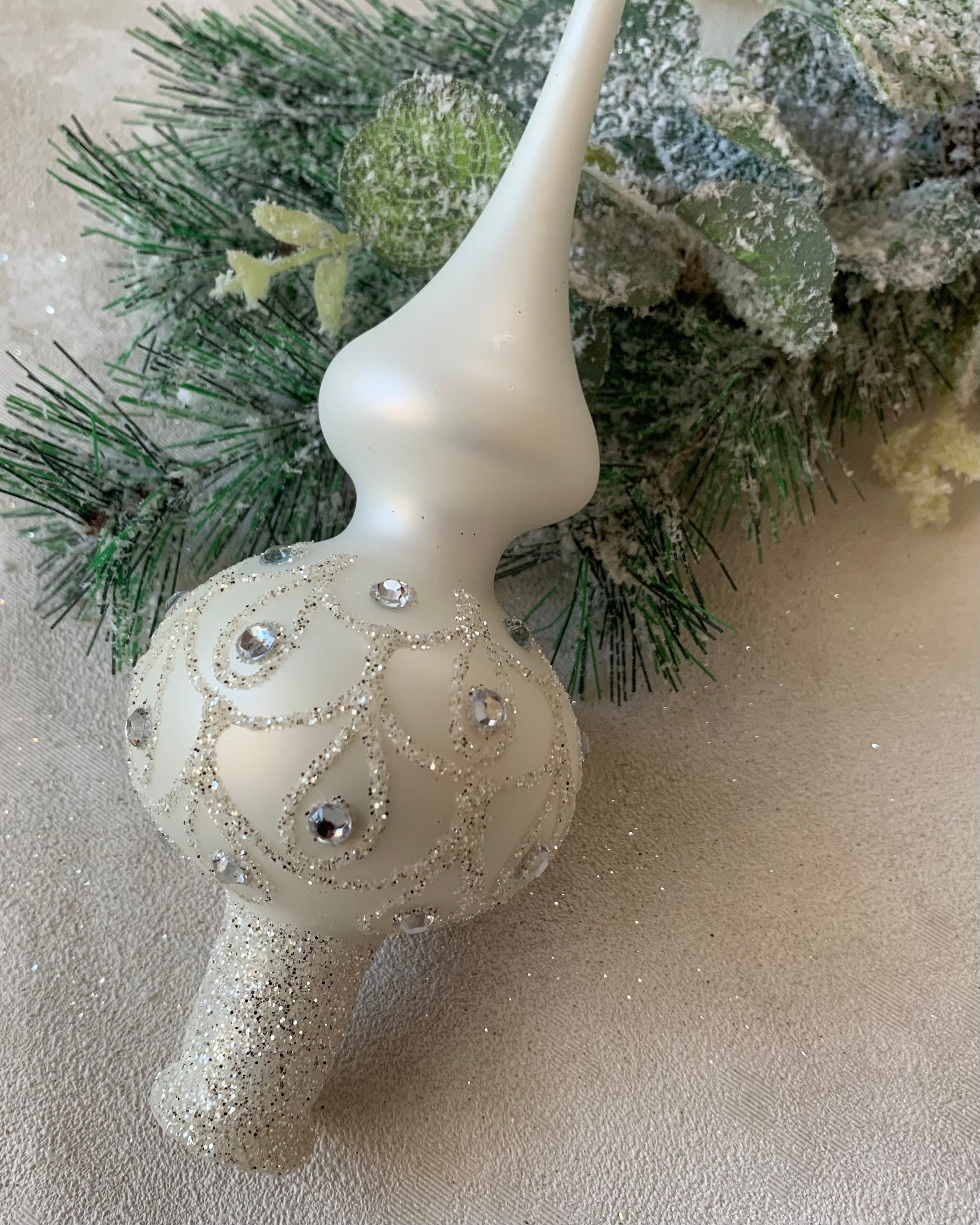 Small White Christmas Glass Tree Topper 8 Inches, Tree Topper Antique ...