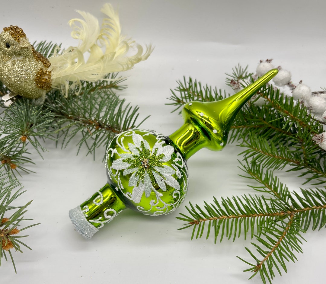 Small Green Vintage Christmas Glass Tree Topper 8 Inches, Tree Topper ...