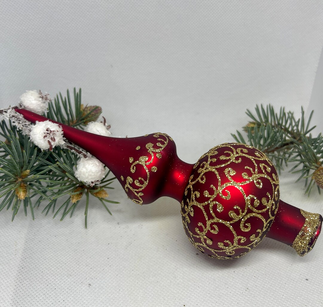 Small Red Christmas Glass Tree Topper 8 Inches, Vintage XMAS Tree ...