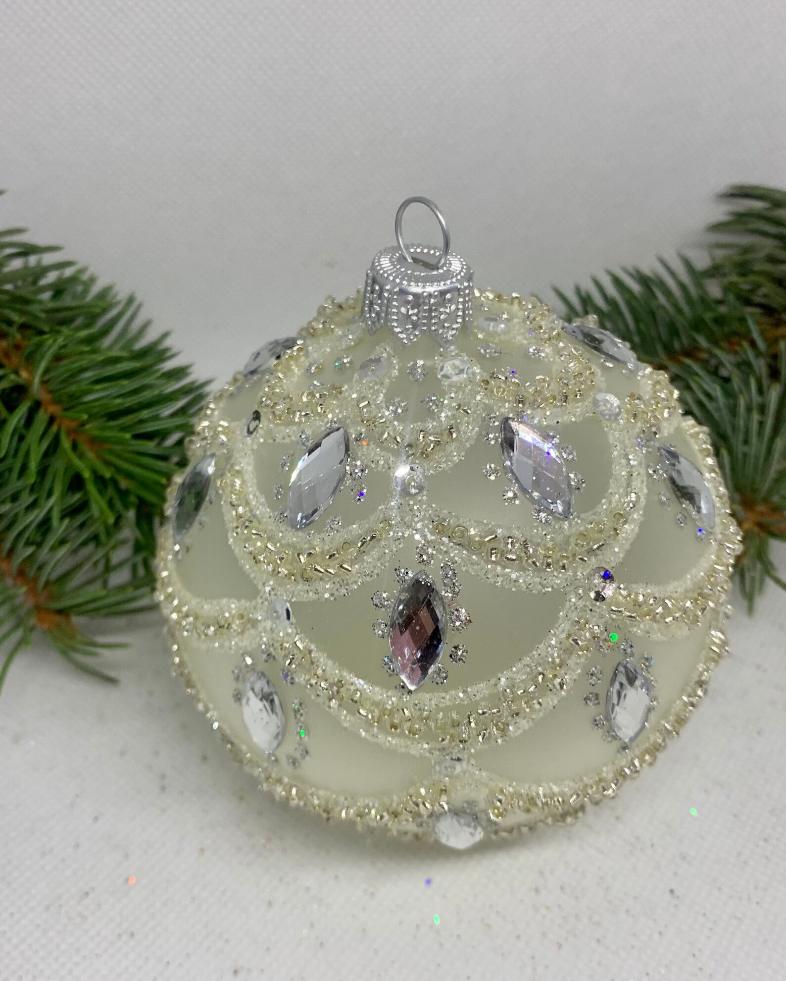 Silver Christmas Glass Ball With Pattern Glitter Xmas - Etsy