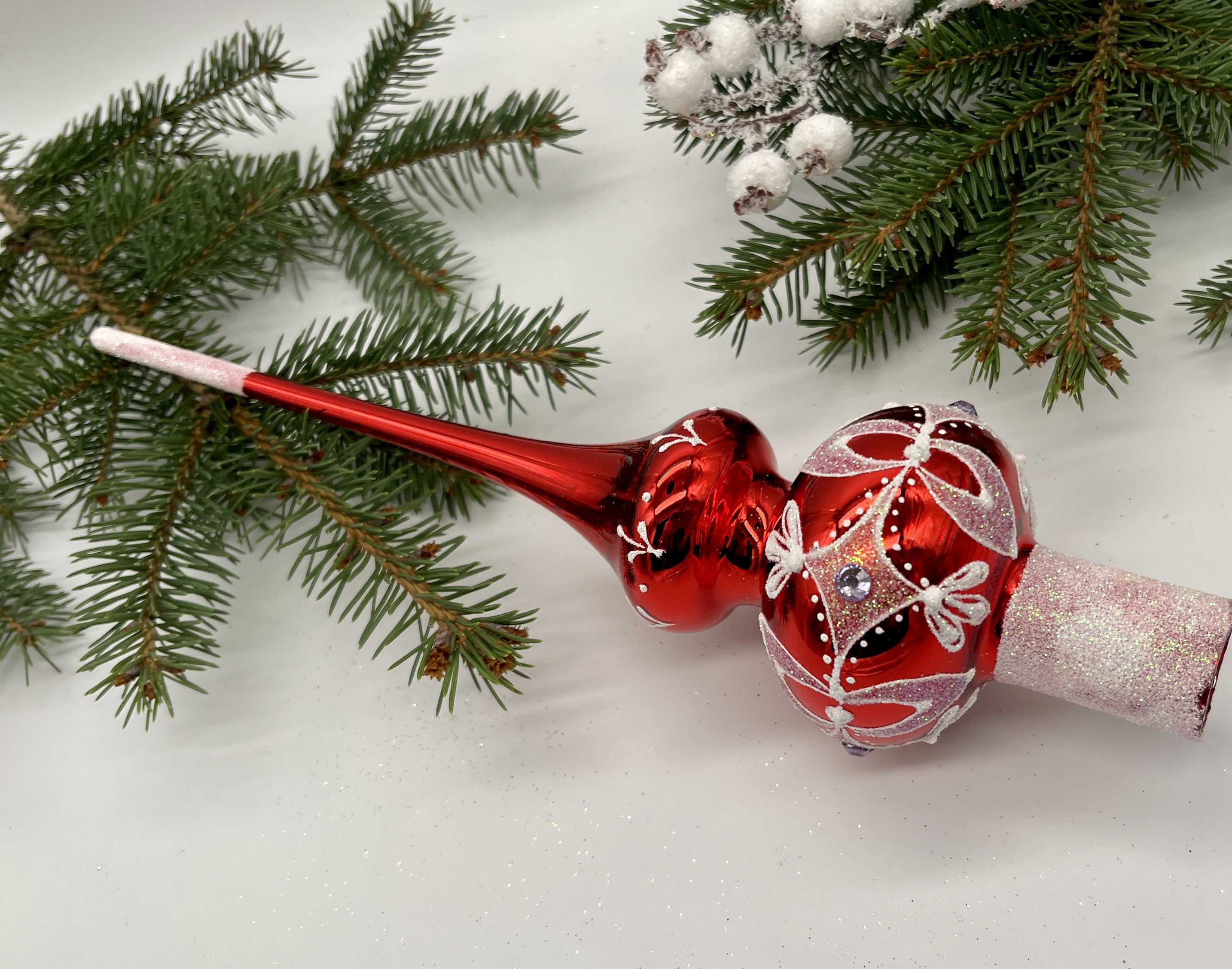 Vintage Red Christmas Glass Tree Topper 9 Inches, Stained Glass Tree ...