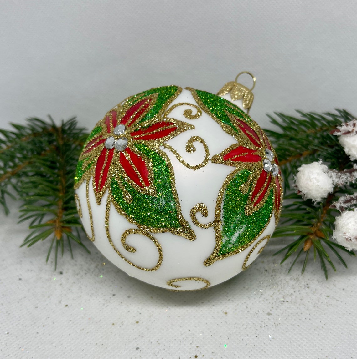 Christmas Glass Ball, Glitter Xmas Ornaments, Blown Glass Christmas ...