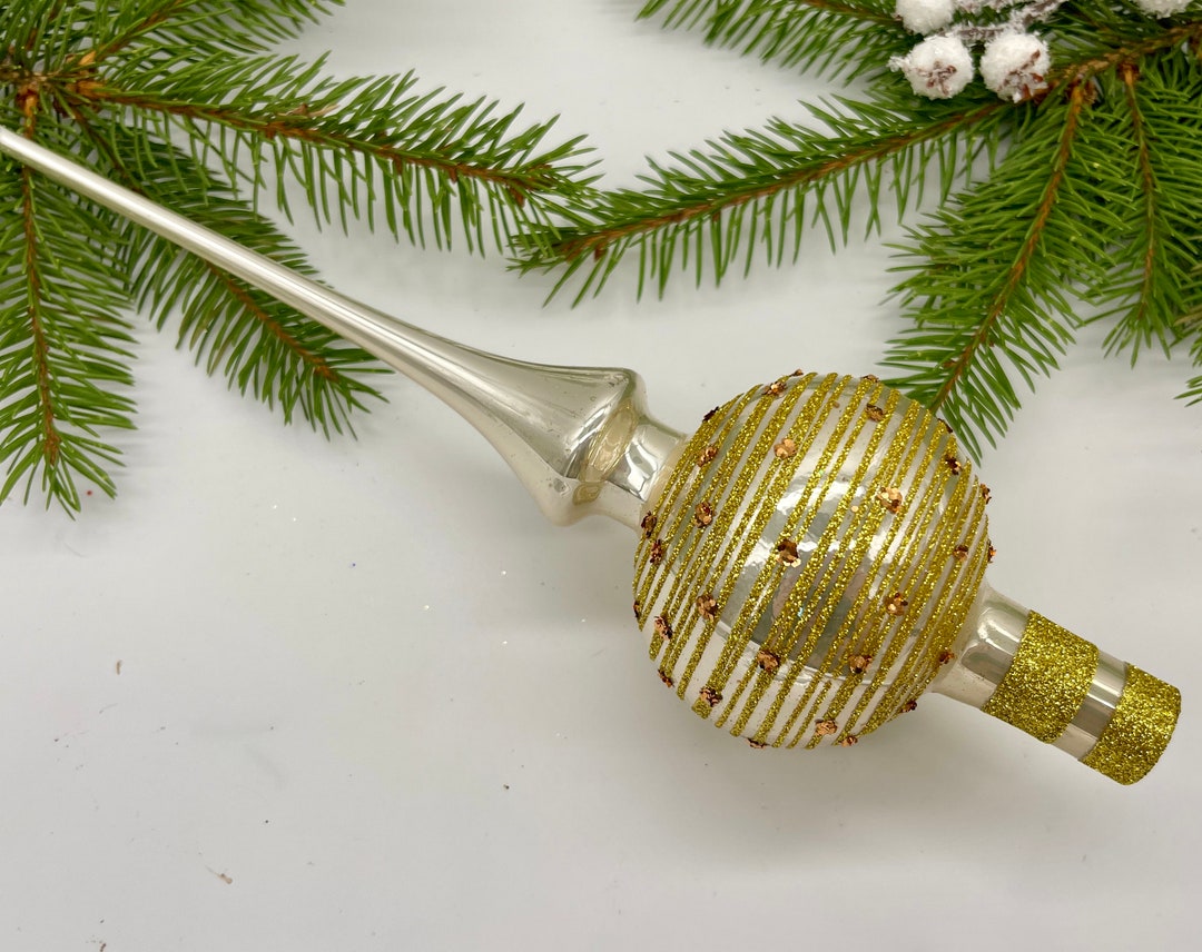 Gold Christmas Glass Tree Topper 9 Inches, Mercury Tree Topper Handmade ...
