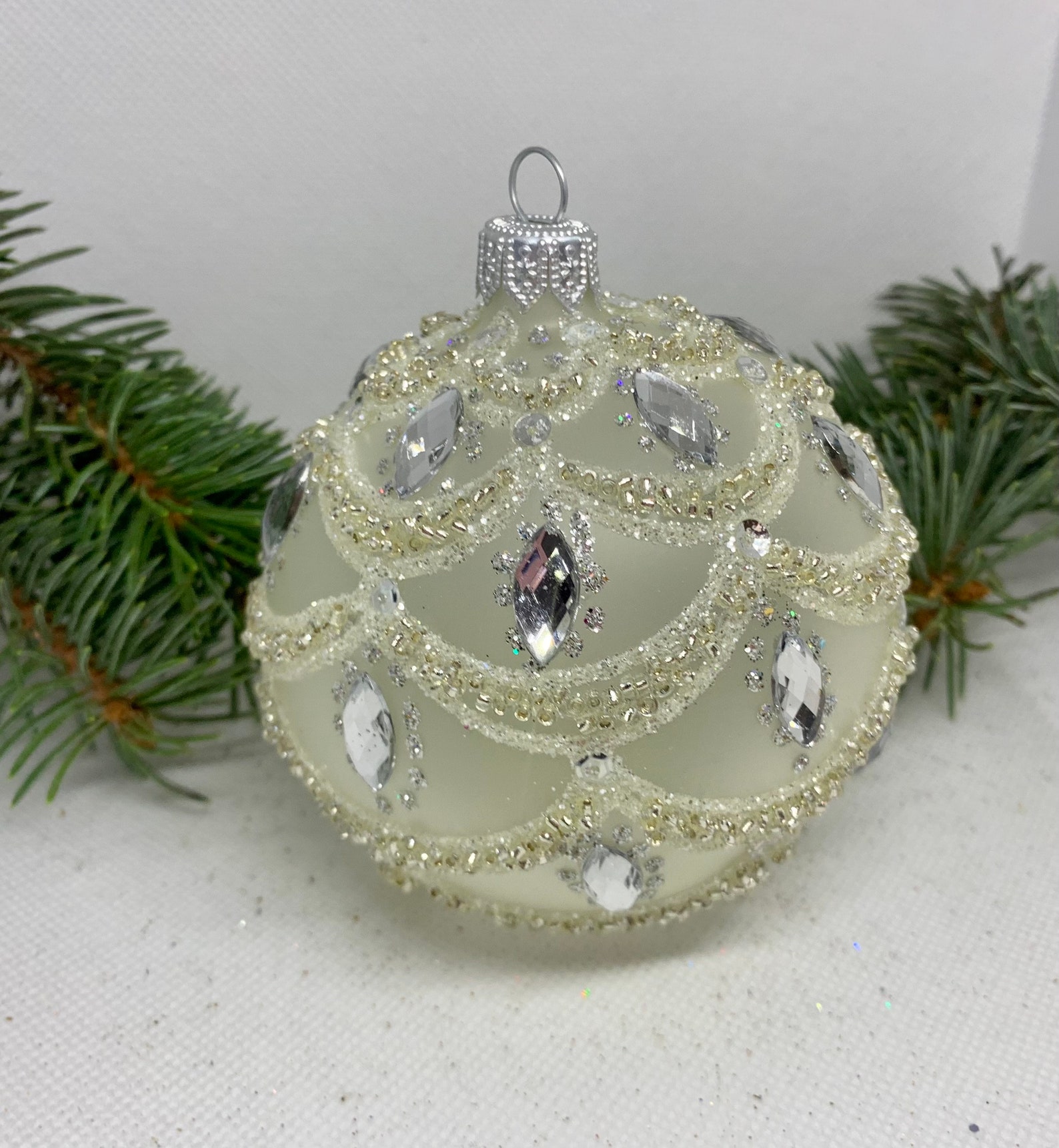 Silver Christmas Glass Ball With Pattern Glitter Xmas - Etsy