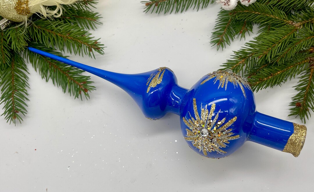 Vintage Blue Christmas Glass Tree Topper 9 Inches, Stained Glass Tree ...