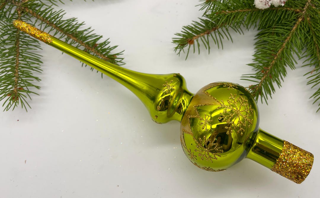 Vintage Green Christmas Glass Tree Topper 9 Inches, Tree Topper Antique ...