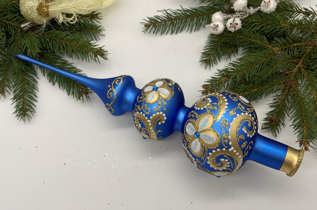 Big Blue Vintage Christmas Glass Tree Topper 12 Inches, Tree Topper ...