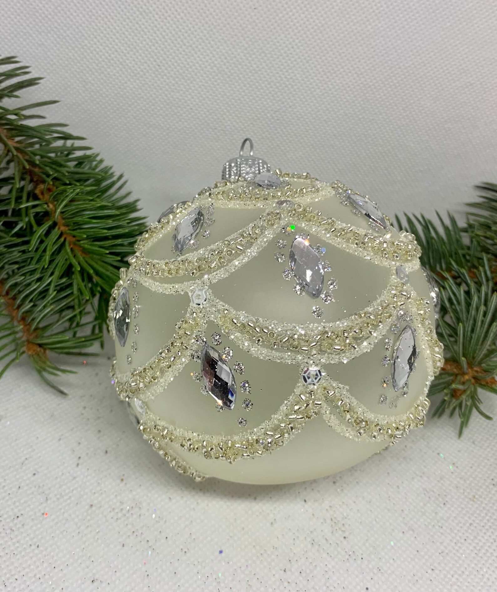 Silver Christmas Glass Ball With Pattern Glitter Xmas - Etsy