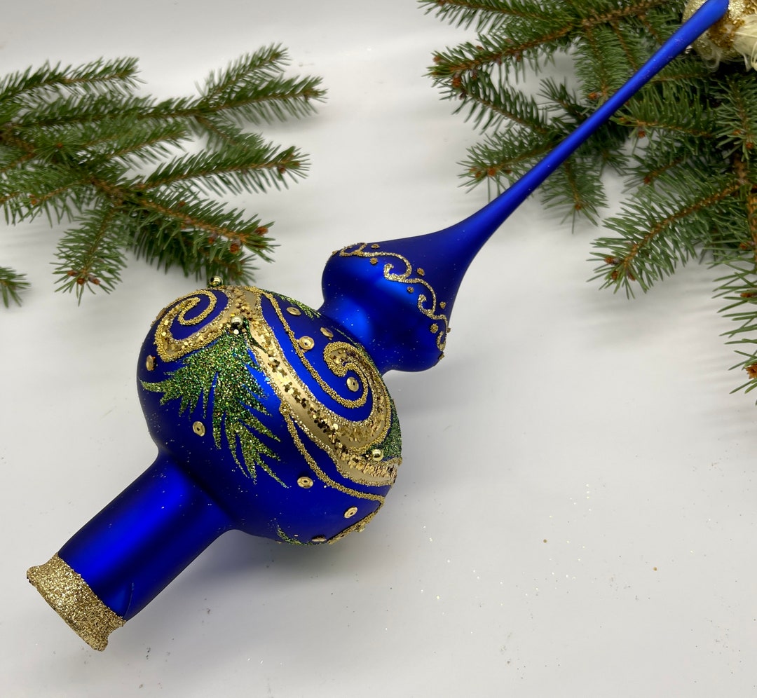 Big Blue Christmas Glass Tree Topper 14 Inches, Tree Topper Antique ...
